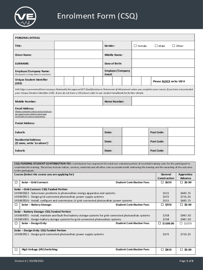 Fillable Online Enrolment Form (CSQ) Fax Email Print - pdfFiller