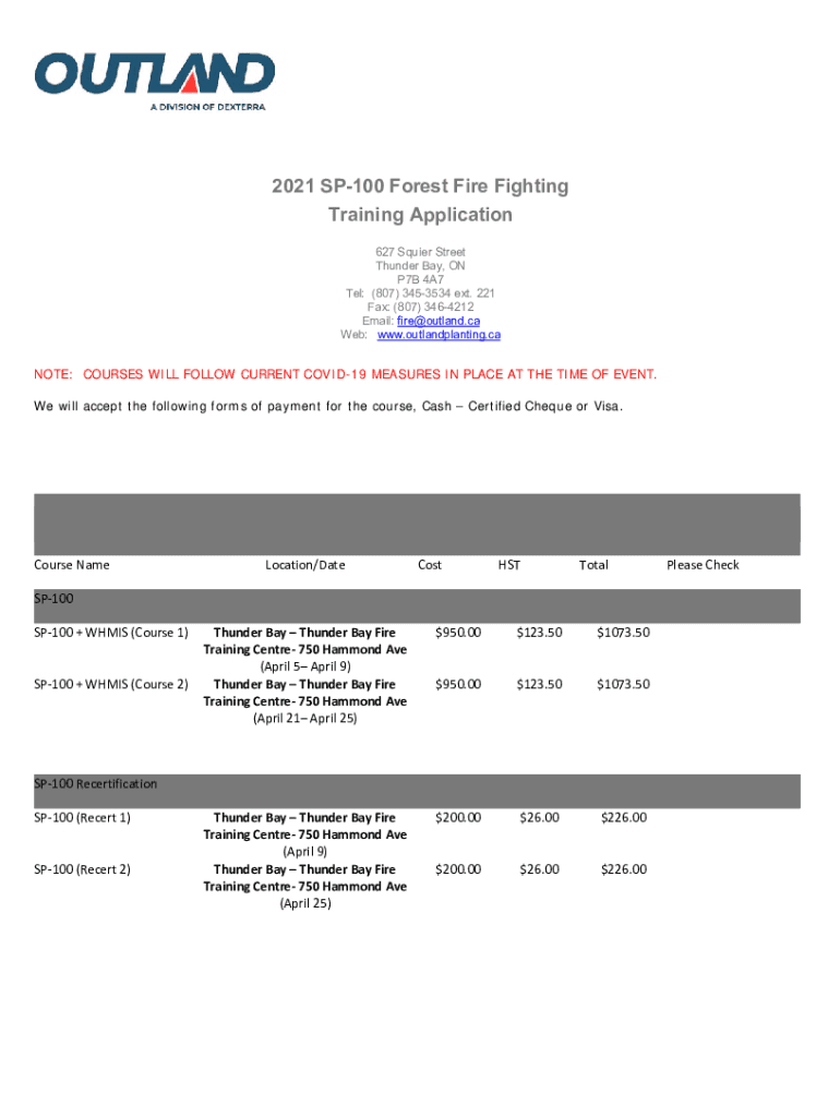 Fillable Online sp-100 forest fire fighting course - outland wfx-fit ...