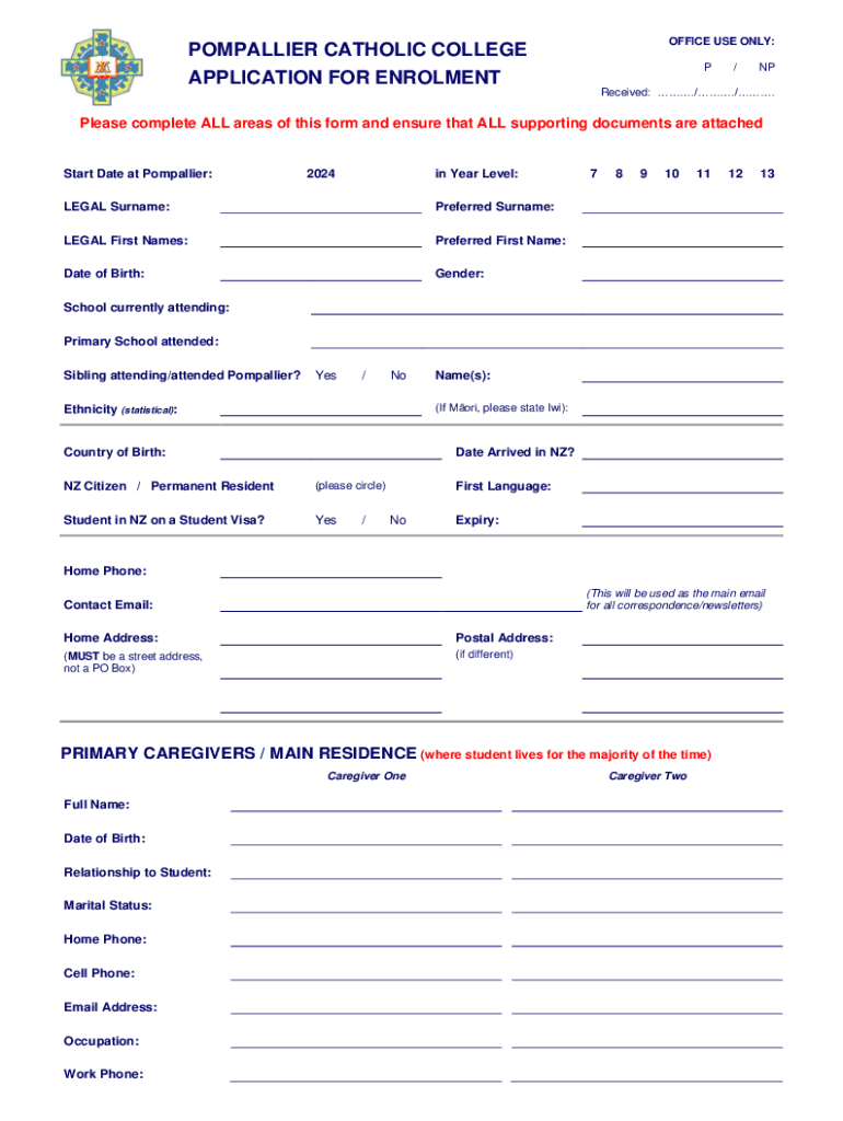 Fillable Online Enrolment Application Form 2024. ... Fax Email Print ...