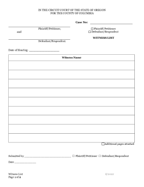 Fillable Online WITNESS LIST Fax Email Print - pdfFiller