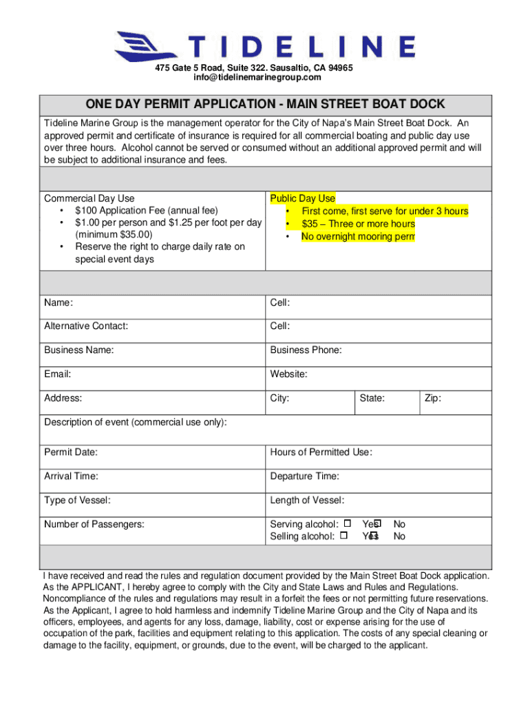 Fillable Online ONE DAY PERMIT APPLICATION - MAIN STREET BOAT ... Fax ...