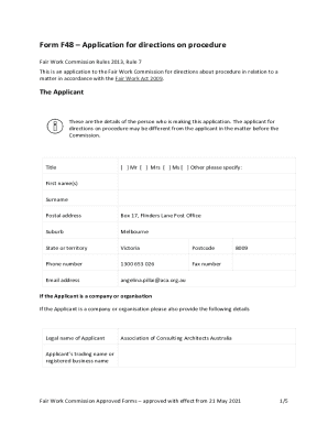 Fillable Online Form F48Application for directions on procedure ...