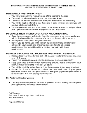 Fillable Online Post-Op Instructions for Knee Arthroscopy with Medial ... Fax Email Print ...