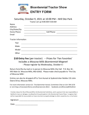 Fillable Online Bicentennial Tractor Show - ENTRY FORM Fax Email Print ...