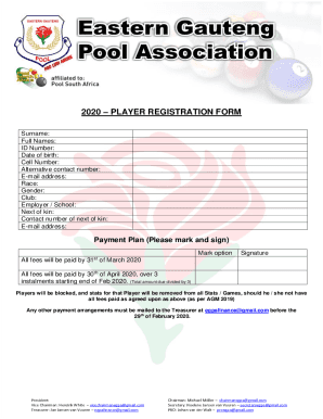 Fillable Online 2020 PLAYER REGISTRATION FORM Fax Email Print - pdfFiller