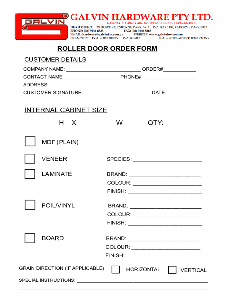 Fillable Online Garage Door Ordering Form - Fill Online, Printable ...