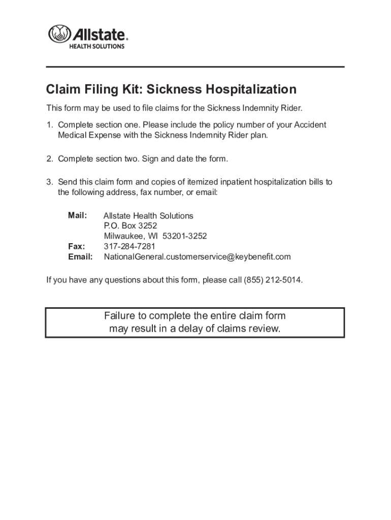 Fillable Online This form may be used to file claims for the Sickness Indemnity Rider Fax Email ...
