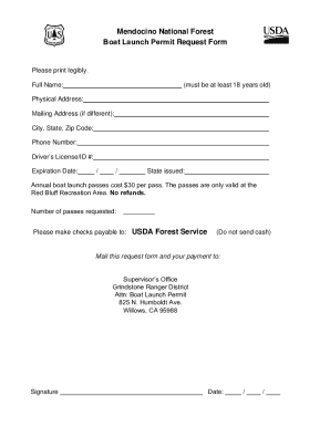 Fillable Online Mendocino National Forest Boat Launch Permit Request ...