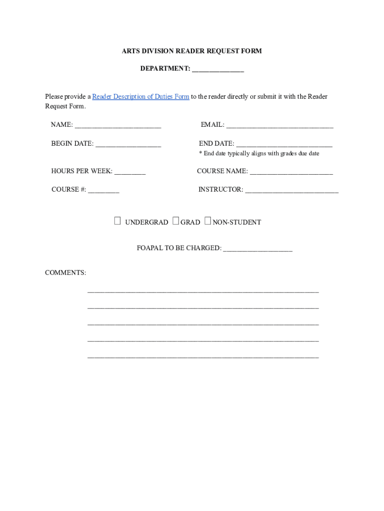 Fillable Online arts ucsc Reader Request Form Fax Email Print - pdfFiller