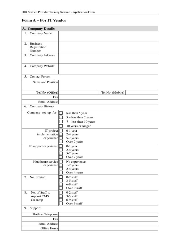 Fillable Online eHR Service Provider (SP) Training Scheme Application ...