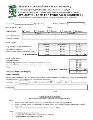 Fillable Online Application Form for Principal Concession Fax Email ...