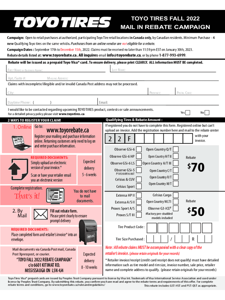 Fillable Online 51709Toyo Tire Rebate Form - Fall 2022 - English.pdf ...