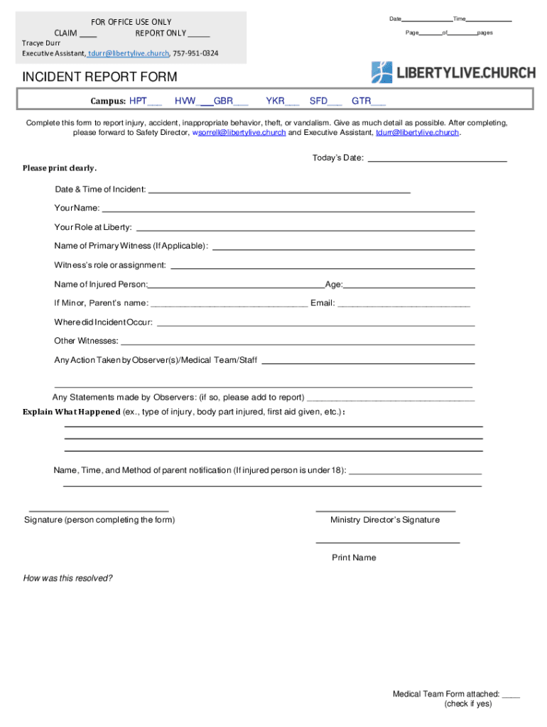 Fillable Online INCIDENT REPORT FORM 8.21.19 Fax Email Print - pdfFiller