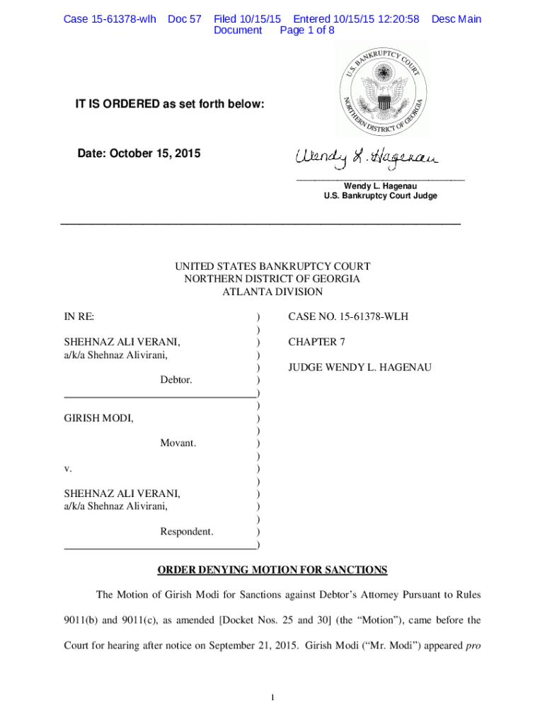 Fillable Online Virani (15-61378) Order Denying Modi Motion for Sanctions.docx Fax Email Print ...