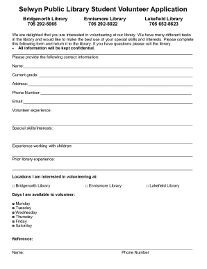 Fillable Online Selwyn Public Library Student Volunteer Application Fax ...