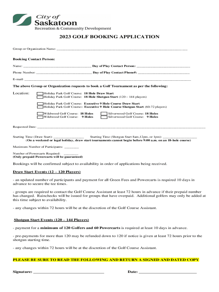 Fillable Online 2023 golf booking application Fax Email Print - pdfFiller