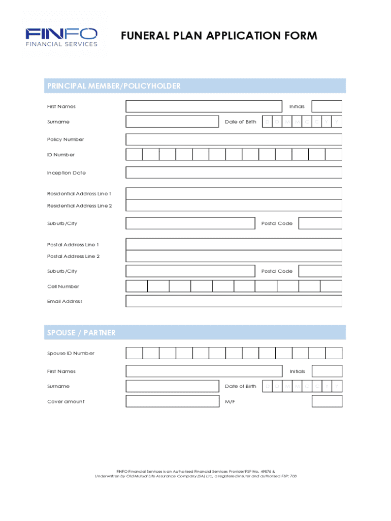 Fillable Online FUNERAL PLAN APPLICATION FORM Fax Email Print - pdfFiller