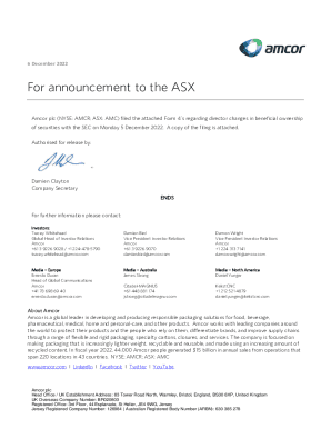 Fillable Online Form 4 - Ian Wilson - Amcor Limited (ASX:AMC) Fax Email ...