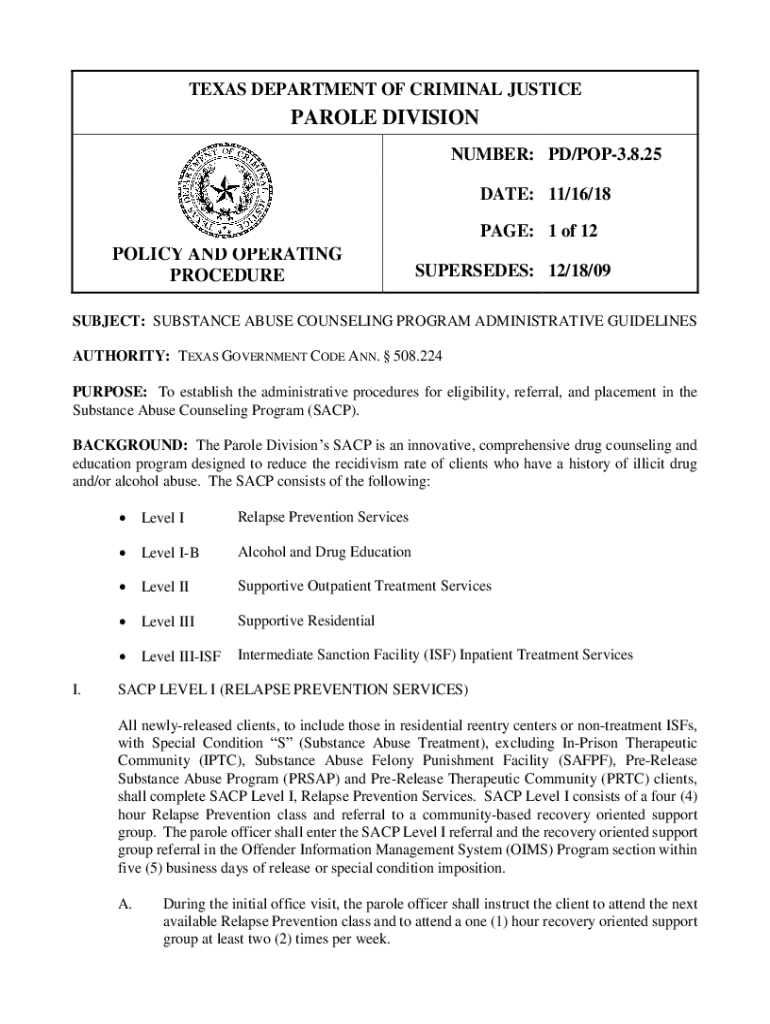 Fillable Online tdcj state tx PD/POP-03.08.25 parole policy Fax Email ...