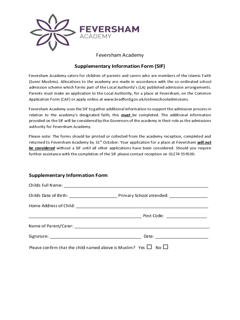 Fillable Online bso bradford gov Feversham College - Fill and Sign ...