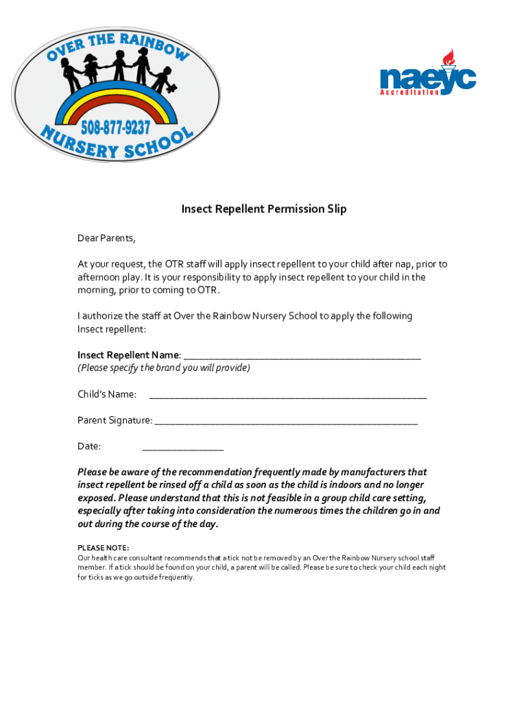 Fillable Online The Use of Insect Repellent by Child Care Programs Fax ...