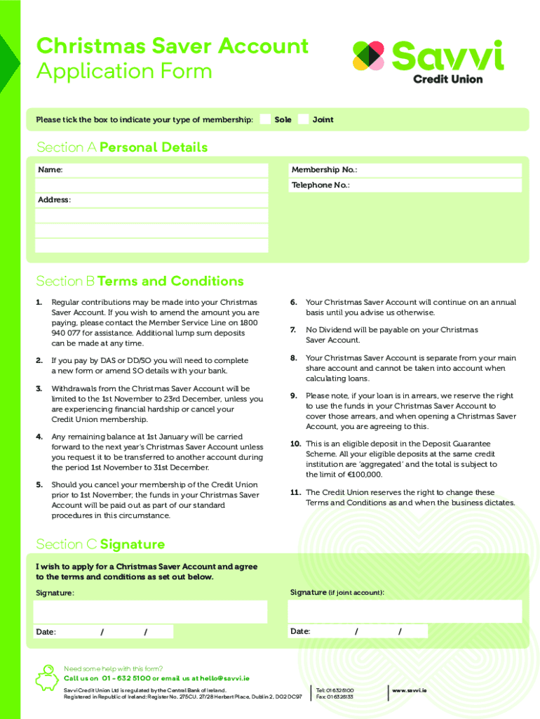Fillable Online Christmas Saver Account Application Form Fax Email ...