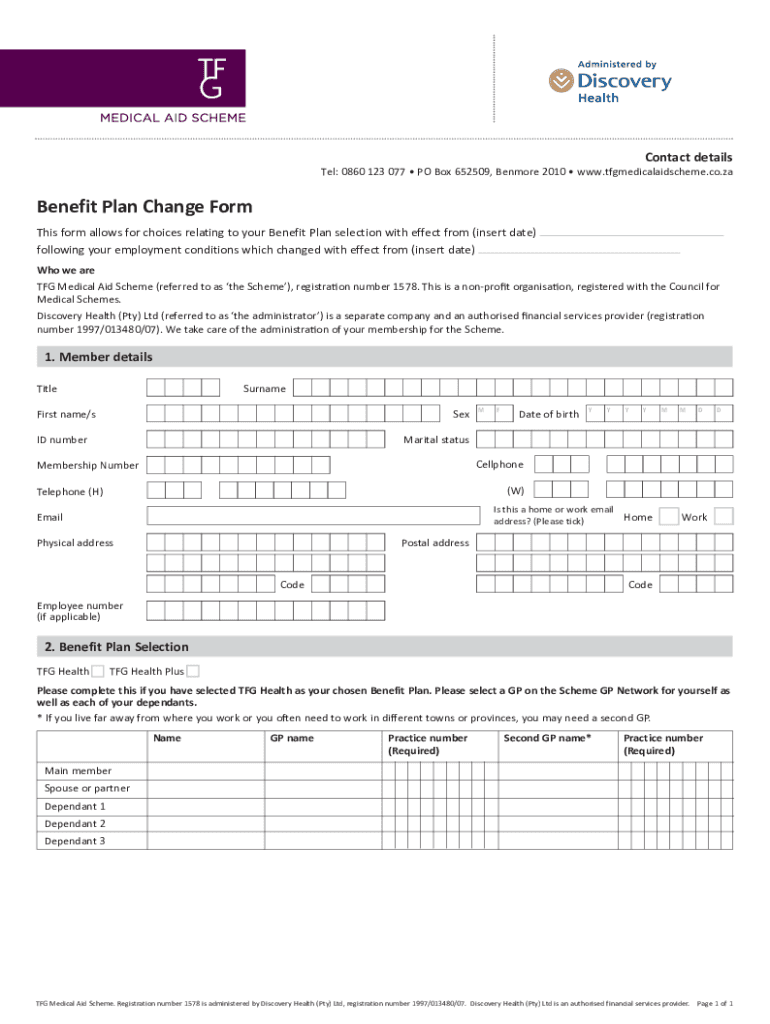 Fillable Online Benefit Plan Change Form Fax Email Print - pdfFiller