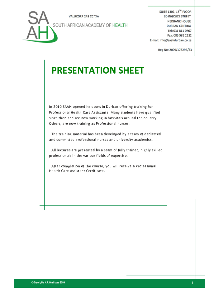 Fillable Online PRESENTATION SHEET Fax Email Print - pdfFiller