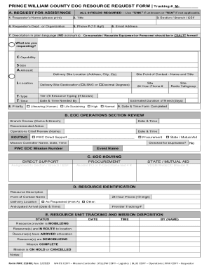 Fillable Online PRINCE WILLIAM COUNTY EOC RESOURCE REQUEST ... Fax ...