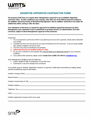 Fillable Online Exhibitor Appointed Contractor.pdf Fax Email Print ...
