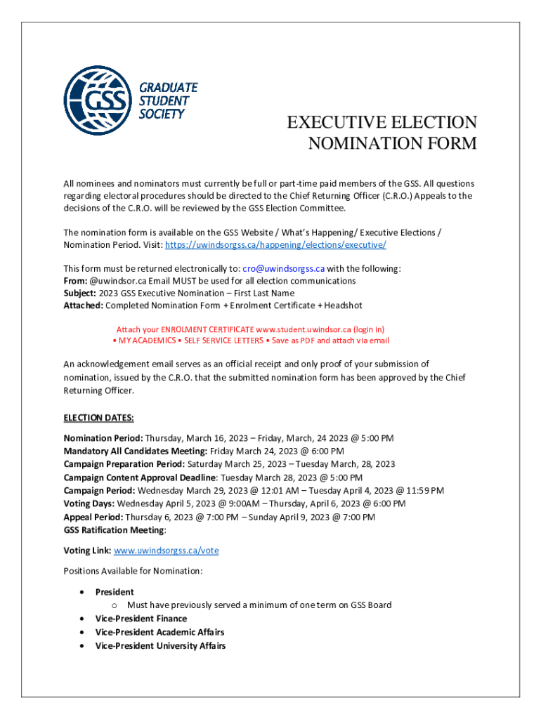 Fillable Online EXECUTIVE ELECTION NOMINATION FORM Fax Email Print ...