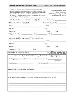 Fillable Online Petition for Variance or Waiver Form Fax Email Print ...