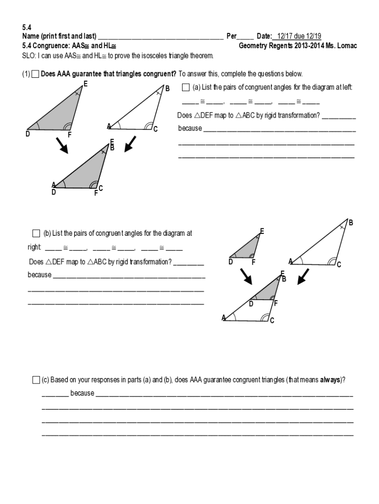 Fillable Online Triangle Congruence Worksheet Fax Email Print - pdfFiller