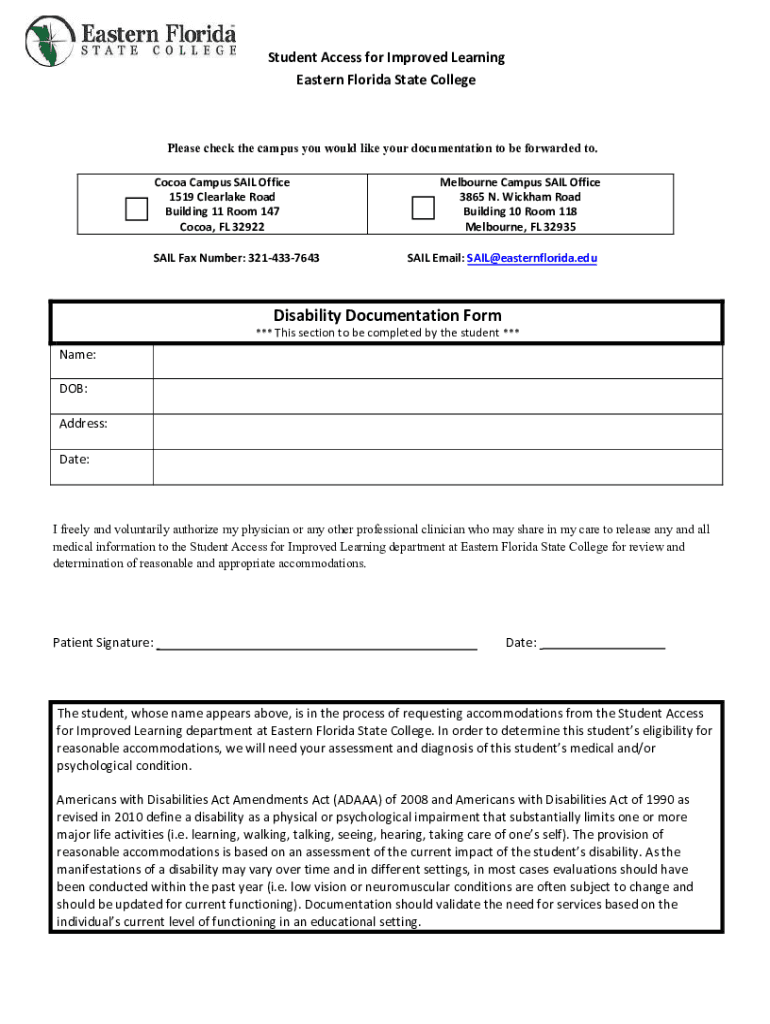 Fillable Online Disability Documentation Form Fax Email Print - pdfFiller