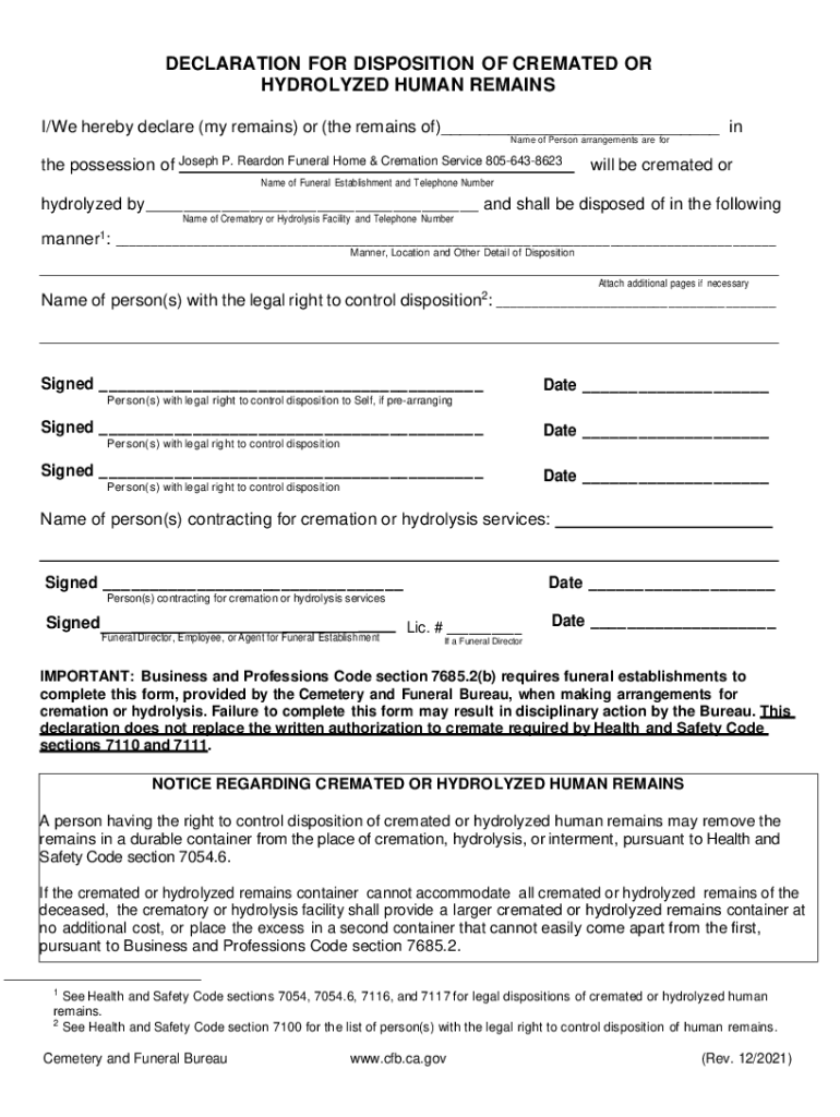 Fillable Online 1705form.pdf. Cemetery And Funeral Bureau - Declaration ...