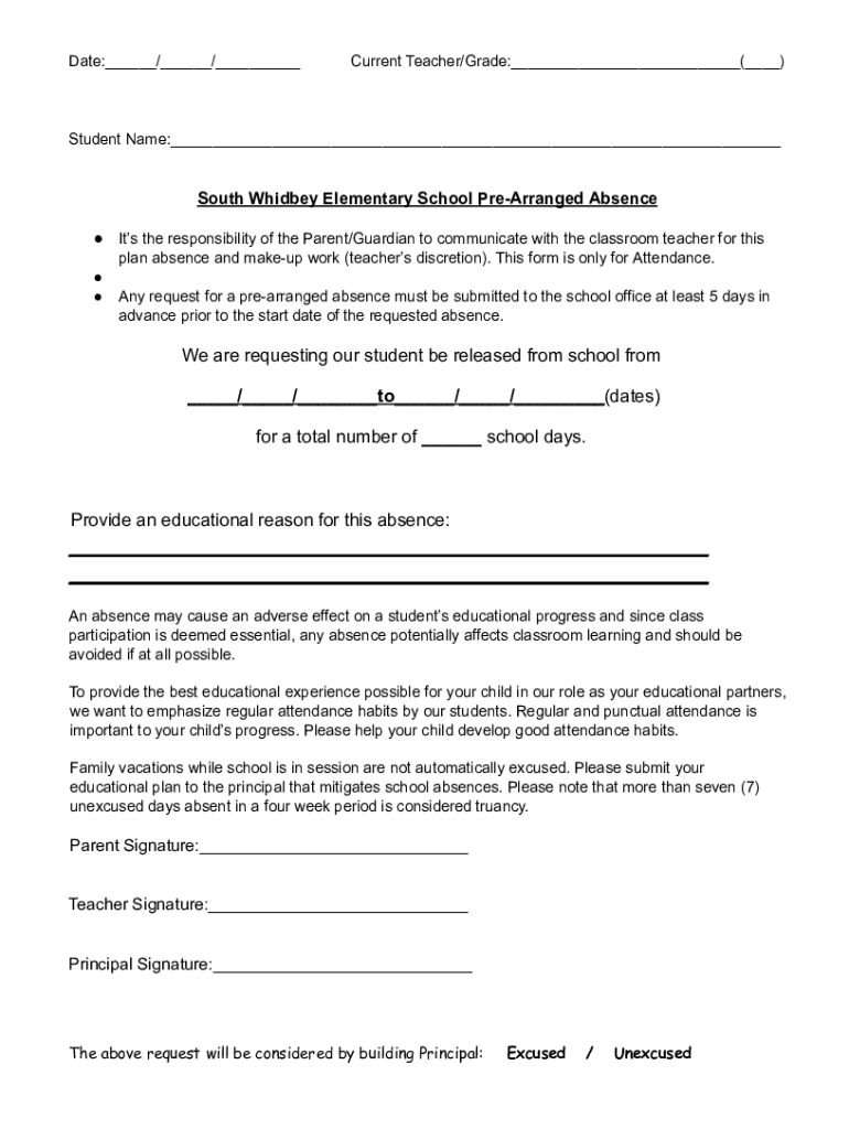 Fillable Online Pre-arranged absence form (revised 23-24) Fax Email ...