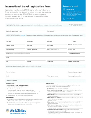 Fillable Online Student Travel Registration Form Complete and Return to ...