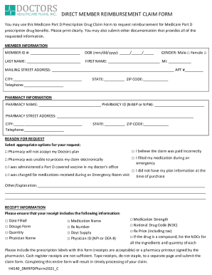 Fillable Online DIRECT MEMBER REIMBURSEMENT CLAIM FORM Fax Email Print ...