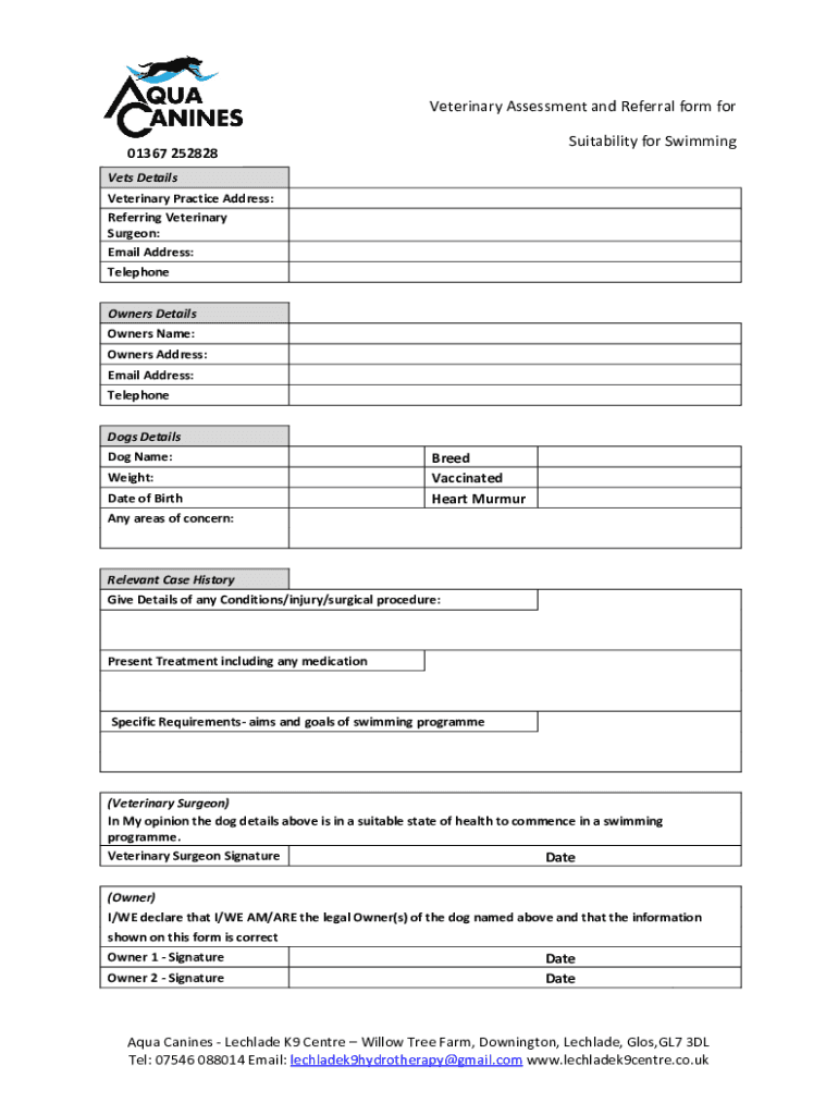 Fillable Online Veterinary Assessment and Referral form 2023 Fax Email Print - pdfFiller