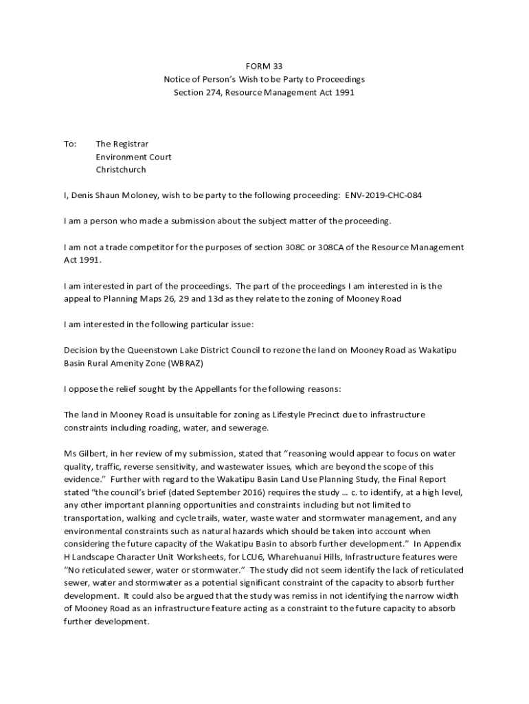 Fillable Online FORM 33 Notice of Person's Wish to be Party to ... Fax ...