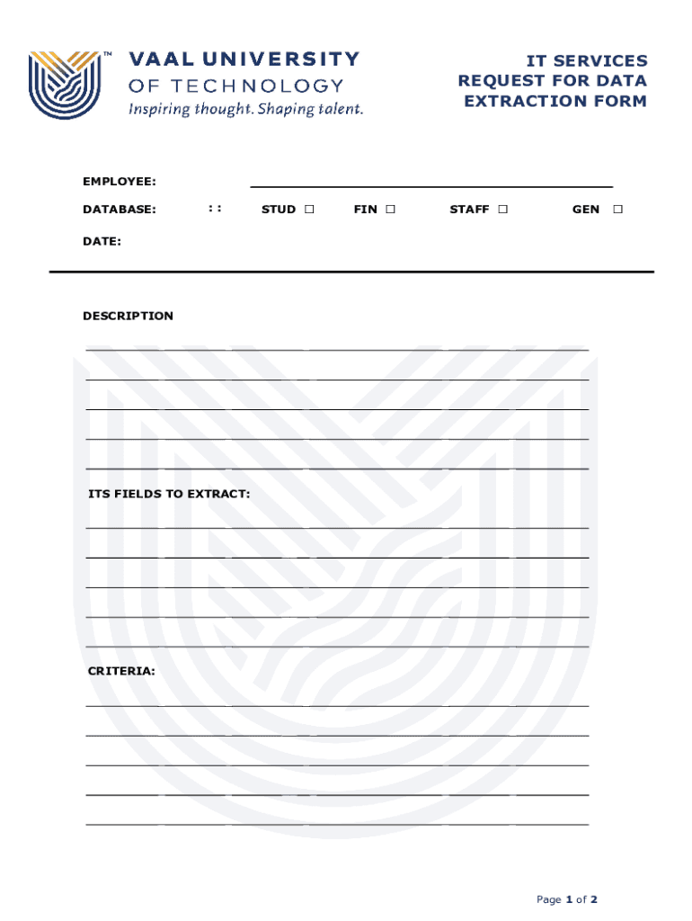 Fillable Online IT SERVICES REQUEST FOR DATA EXTRACTION FORM Fax Email Print - pdfFiller