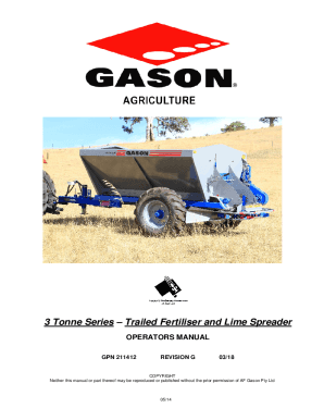 Fillable Online 3 Tonne SeriesTrailed Fertiliser and Lime Spreader Fax Email Print - pdfFiller