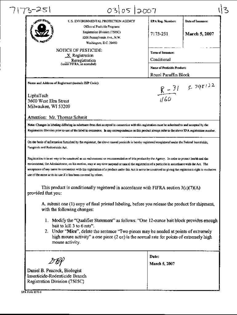 Fillable Online U.S. EPA, Pesticide Product Label, ROZOL PARAFFIN BLOCK ...