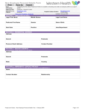 Fillable Online New Employee Personal Details Form Fax Email Print ...