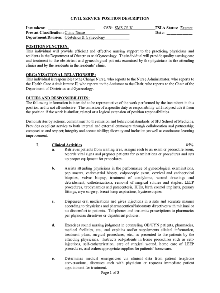 Fillable Online of 3 CIVIL SERVICE POSITION DESCRIPTION Incumbent ...