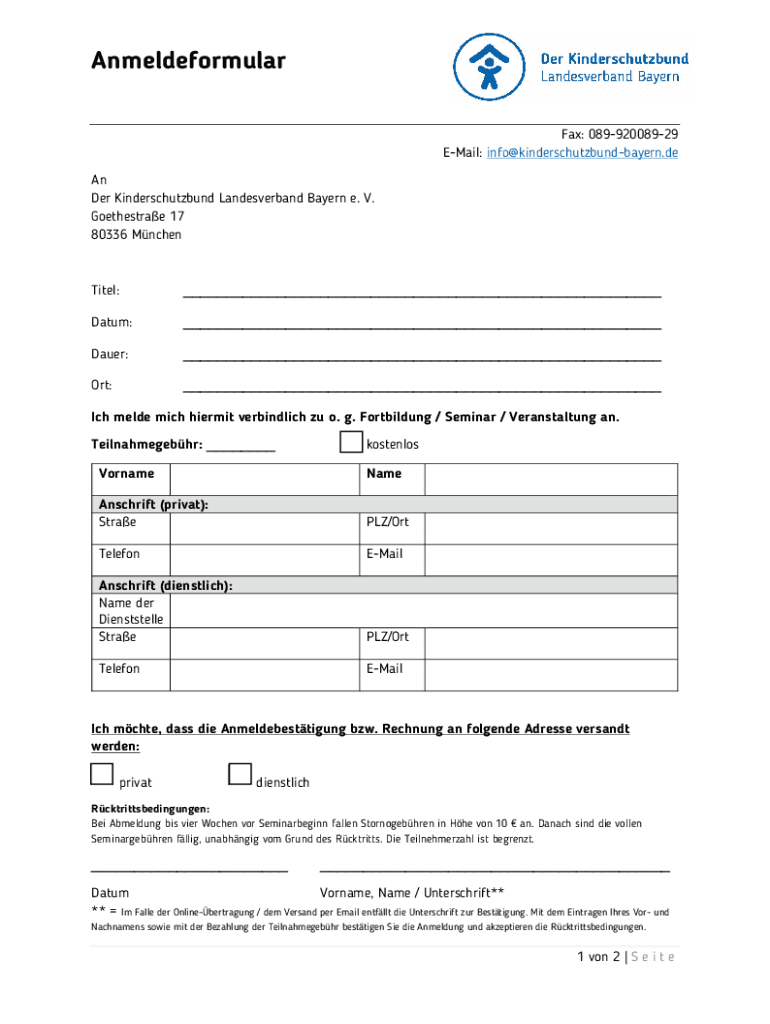 Ausfüllbar Online Deutscher Kinderschutzbund Landesverband Bayern e.V. ... Fax Email Drucken ...