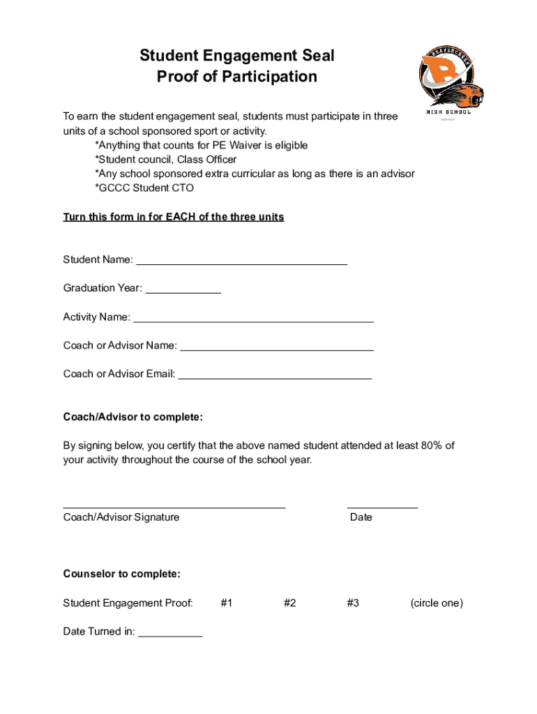 Fillable Online Requirements for Earning the Seal of Student Engagement ... Fax Email Print ...
