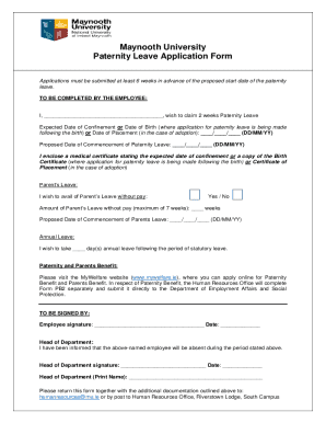 Fillable Online Maynooth University Paternity Leave Application Form ...