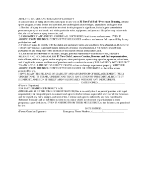 Fillable Online athletic waiver and release of liability Fax Email ...