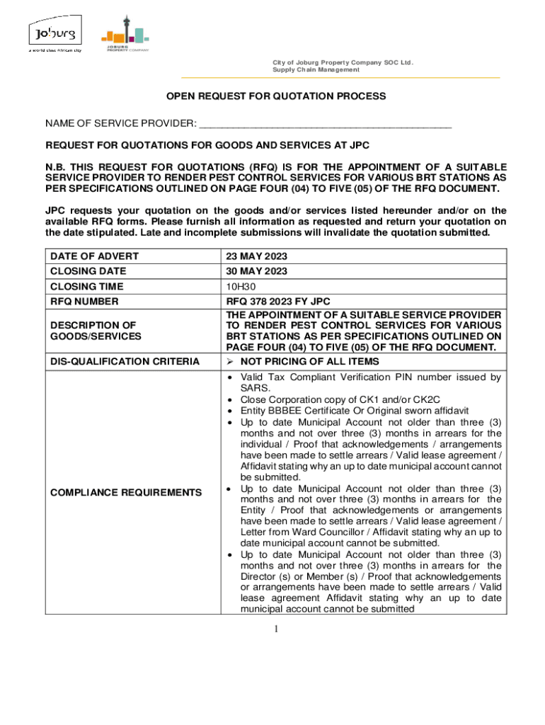 Fillable Online jhbproperty co THIS REQUEST FOR QUOTATIONS (RFQ) IS FOR THE APPOINTMENT OF A ...